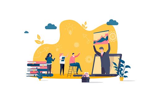 플랫 스타일로 코칭 개념 비즈니스 코치 프리젠 테이션 장면을 만드는 상담 및 지원 동기 부여 및 멘토링 웹 배너 개념에 대한 스톡 벡터 아트 및 기타 이미지 Istock