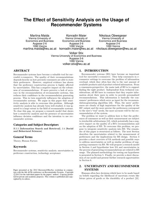 Pdf The Effect Of Sensitivity Analysis On The Usage Of Recommender Systems