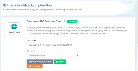Dynamics 365 Integration Guide Subscriptionflow