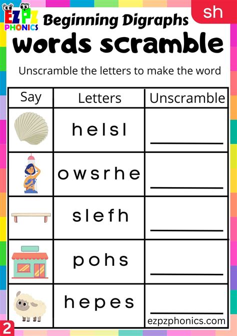 Group2 Sh Words Words Scramble Consonant Digraphs Phonics Beginning