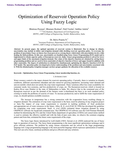 Pdf Optimization Of Reservoir Operation Policy Using Fuzzy Logic