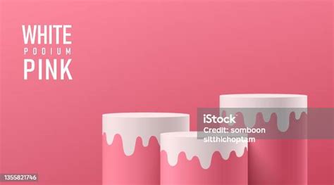 사실적인 3d 화이트 와 핑크 기하학적 실린더 받침대 또는 연단을 서 벡터 추상 스튜디오 룸 기하학적 플랫폼 디자인 화장품 쇼케이스 프로모션 디스플레이를 위한 최소한의 벽