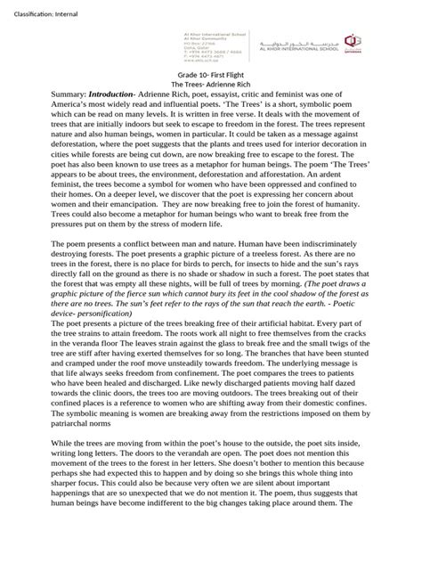 Grade 10 The Trees Summary Pdf Trees Forests