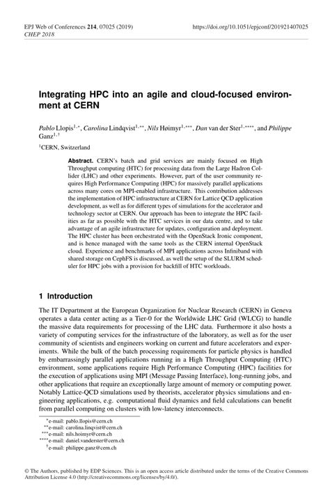 Pdf Integrating Hpc Into An Agile And Cloud Focused Environment At Cern