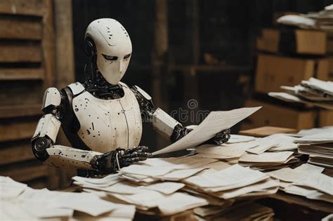 robot sorting and analyzing documents stock illustration illustration