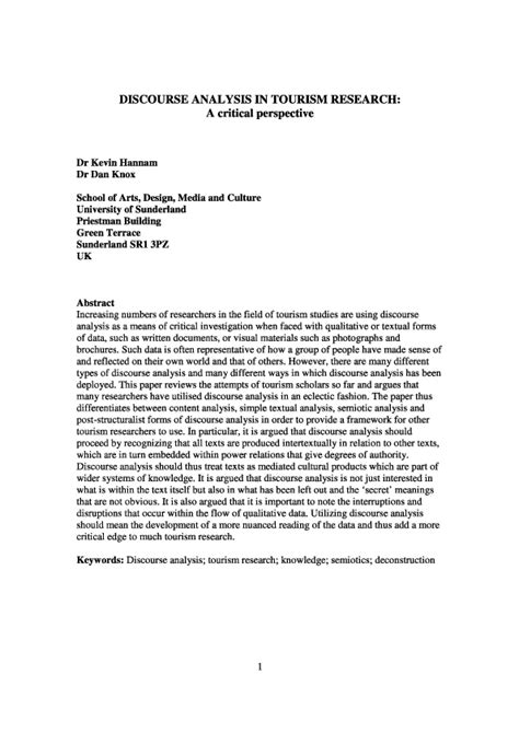 pdf discourse analysis in tourism research a critical perspective