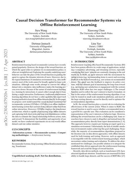 Pdf Causal Decision Transformer For Recommender Systems Via Offline Reinforcement Learning