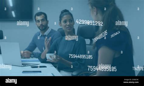 Business Meeting With Numerical Data Processing Image Over Diverse
