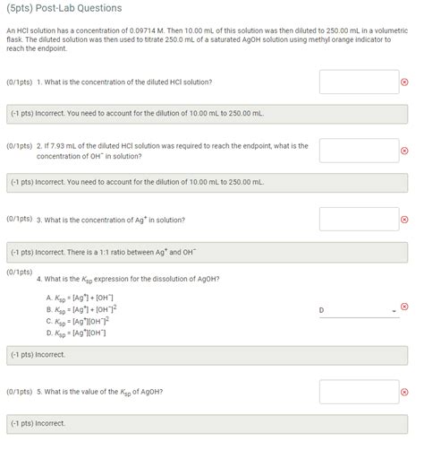 Solved Pts Post Lab Questions An HCl Solution Has A Chegg