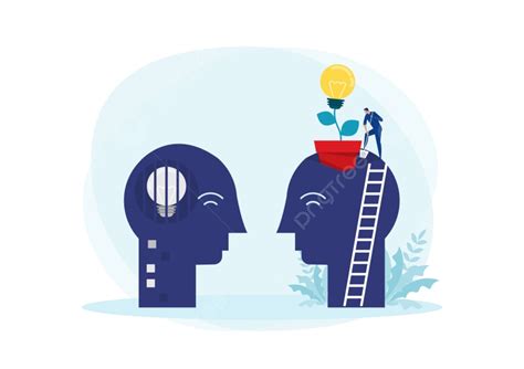 큰 머리 인간의 생각 성장 사고 방식 다른 고정 사고 방식 개념 벡터 혁신 발전 마음 Png 일러스트 및 벡터 에 대한