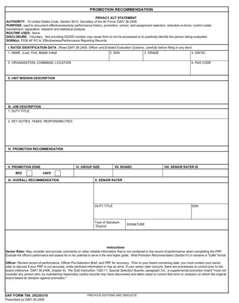 Daf Form 709 Promotion Recommendation Origin Form Studio