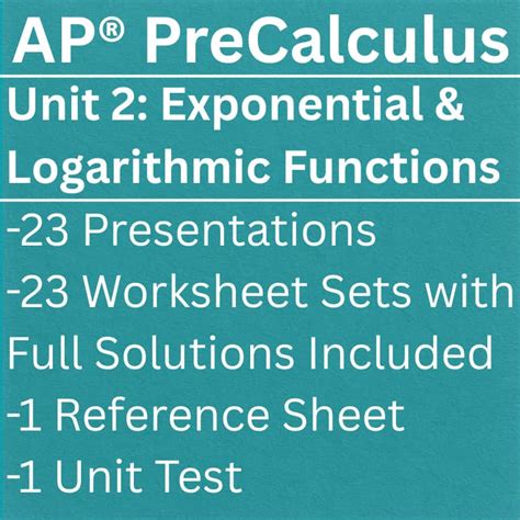 Ap® Precalculus Unit 2 Exponential And Logarithmic Functions Tpt