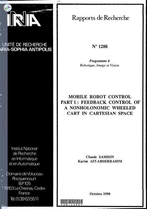 Pdf Mobile Robot Control Part 1 Feedback Control Of Nonholonomic Wheeled Cart In Cartesian