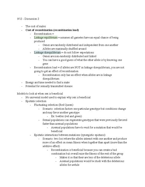Ib136 Discussion Notes On Recombination And Sexual Selection Studocu
