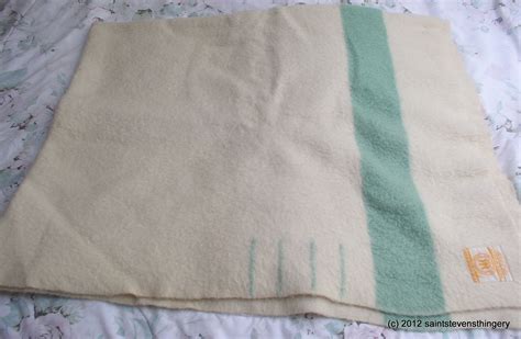 Vintage 4 Point Hudsons Bay England Wool Blanket 70 X 82 Green Stripe Thingery Previews