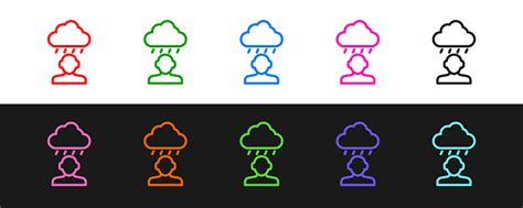 우울증과 좌절 아이콘을 흑백 배경에 분리하여 설정합니다 우울한 마음 상태에 있는 남자 정신 건강 문제 벡터 가공의 인물에 대한 스톡 벡터 아트 및 기타 이미지 Istock