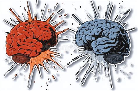 Cartoon Style Depiction Of Red Blue Brains In Vibrant Comic Art