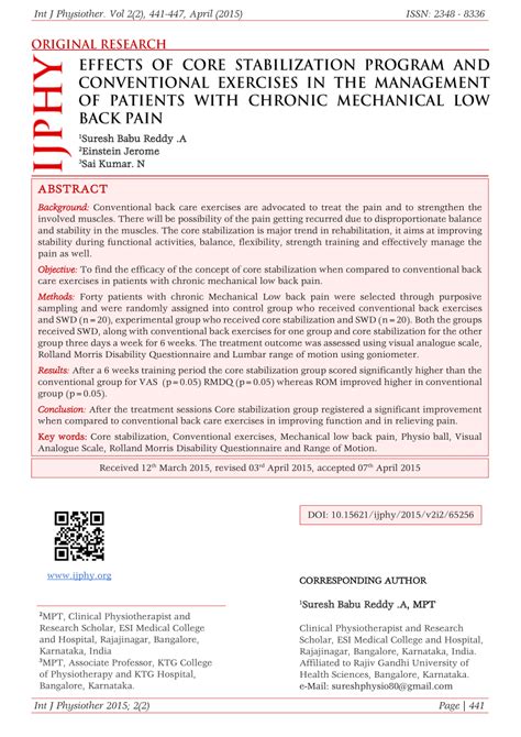 Pdf Effects Of Core Stabilization Program And Conventional Exercises