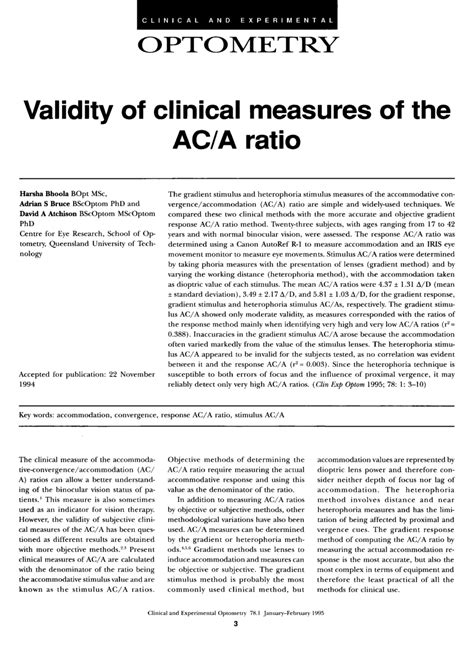 Pdf Validity Of Clinical Measures Of The Ac A Ratio
