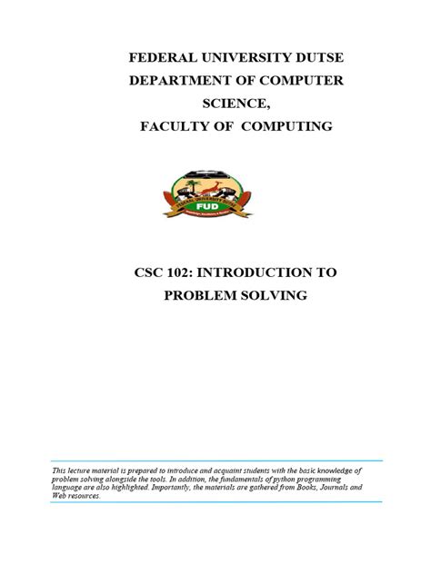 Csc 102 Introduction To Problem Solving Pdf Pdf