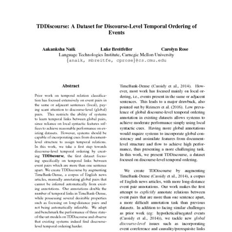 Tddiscourse A Dataset For Discourse Level Temporal Ordering Of Events Acl Anthology