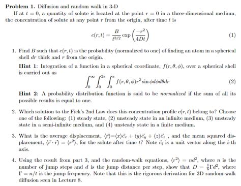 Solved Problem 1 ﻿diffusion And Random Walk