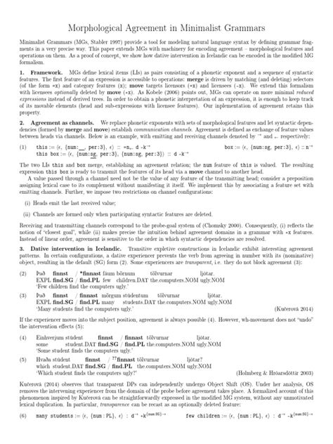 Morphological Agreement In Minimalist Grammars Pdf Syntax Human Communication