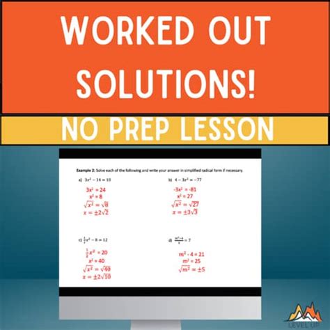 Solving Quadratics By Square Roots Notes Self Checking Practice Worksheet