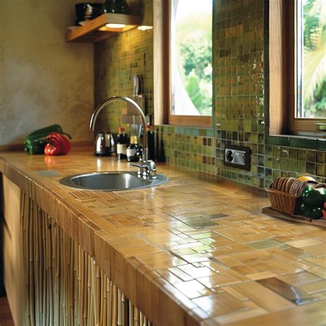 A Kitchen With Sustainable Materials Like Bamboo Countertops And