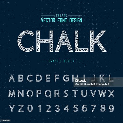 분필 글꼴 및 알파벳 벡터 디자인 서체 및 숫자 그런 지 배경에 그래픽 텍스트 3차원 형태에 대한 스톡 벡터 아트 및 기타