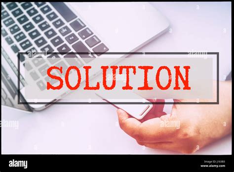 hand and text solution with vintage background technology concept