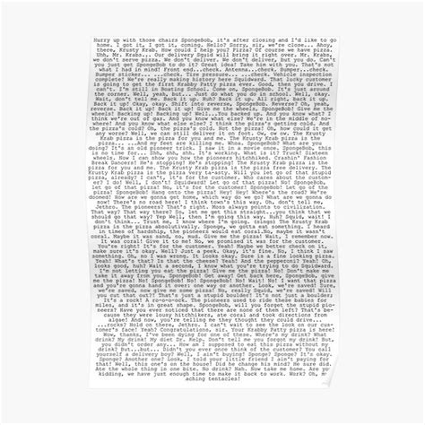 Spongebob Squarepants Pizza Delivery Script Poster For Sale By