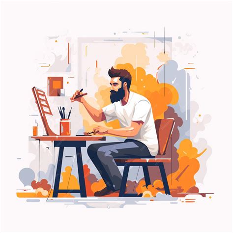 Premium Vector A Man Is Working On A Computer With A Pencil