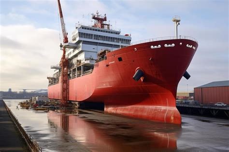 Premium Ai Image A Large Red Ship Is Docked In The Water