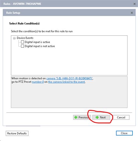 configure ptz to move to a preset when another camera detects motion