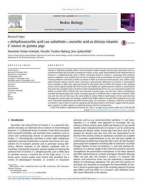 Pdf L Dehydroascorbic Acid Can Substitute L Ascorbic Acid As Dietary Vitamin C Source In