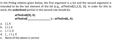 Solved In The Prolog Relation Given Below The First