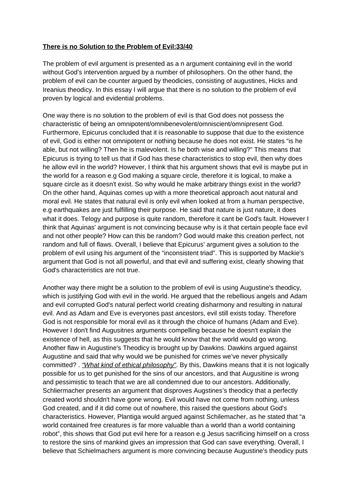 There Is No Solution To The Problem Of Evil A Essay Teaching Resources