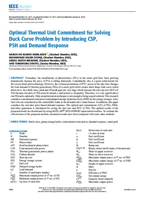 pdf optimal thermal unit commitment for solving duck curve problem by