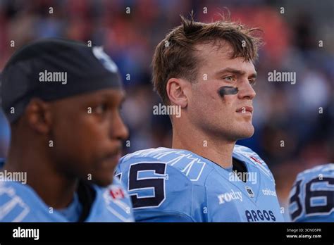Linebacker Jack Cassar 45 Of Toronto Argonauts Looks On In The First