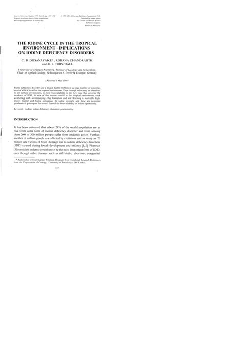 Pdf The Iodine Cycle In The Tropical Environment Implications On