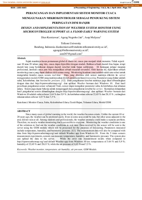 Pdf Perancangan Dan Implementasi Sistem Monitor Cuaca Menggunakan Mikrokontroler Sebagai