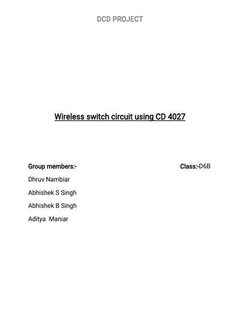 Wireless Switch Circuit Using Cd 4027 Project 2 Pdf Electrical