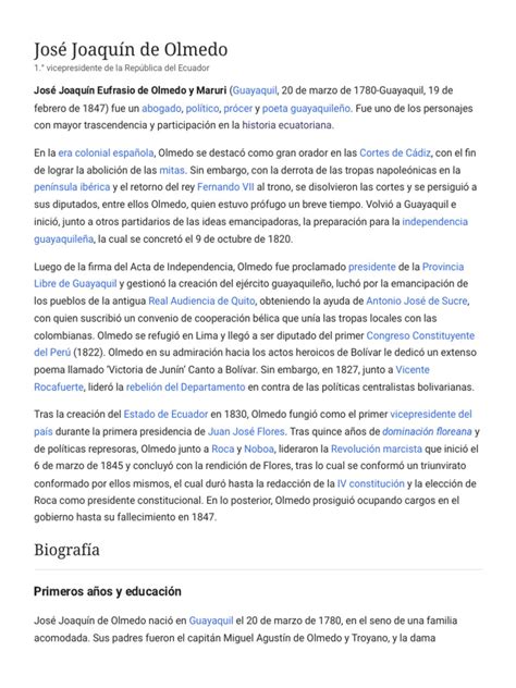 José Joaquín De Olmedo Wikipedia La Enciclopedia Libre Pdf Ecuador