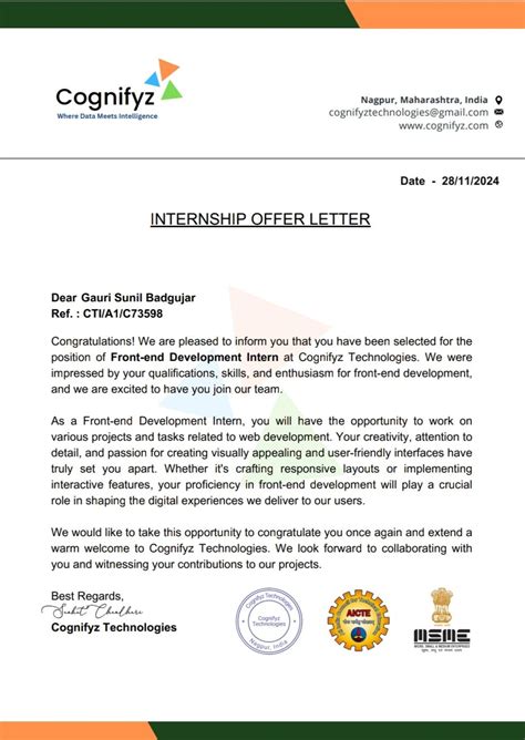 gauri badgujar on linkedin internship cognifyz cognifyztech