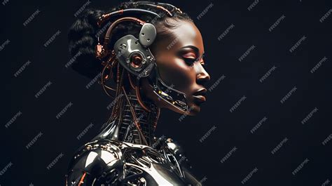 Woman Robot Cyborg Internet Ai Chatbot Black Premium Ai Generated Image
