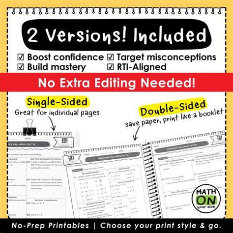 Equations 6th Grade Math Intervention Worksheets Rti 6ee5 6ee6