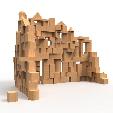 나무 블록의 성 3d 모델 12 3ds Fbx Obj Skp Free3d