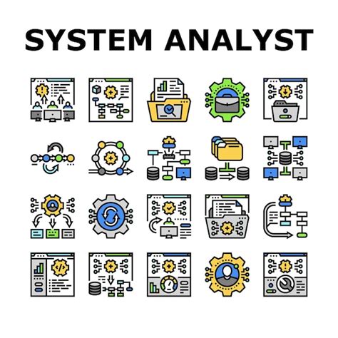 Premium Vector System Analyst Data Icons Set Vector Analysis Business Computer Digital Kpi