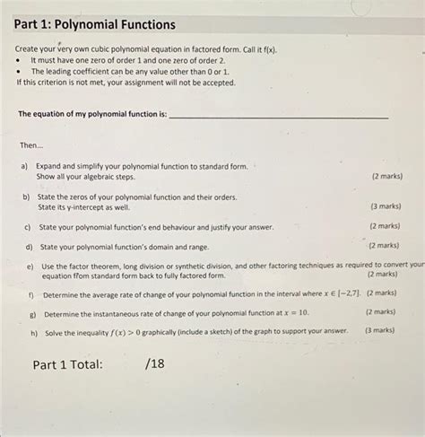 Solved Part Polynomial Functions Create Your Very Own Chegg Com